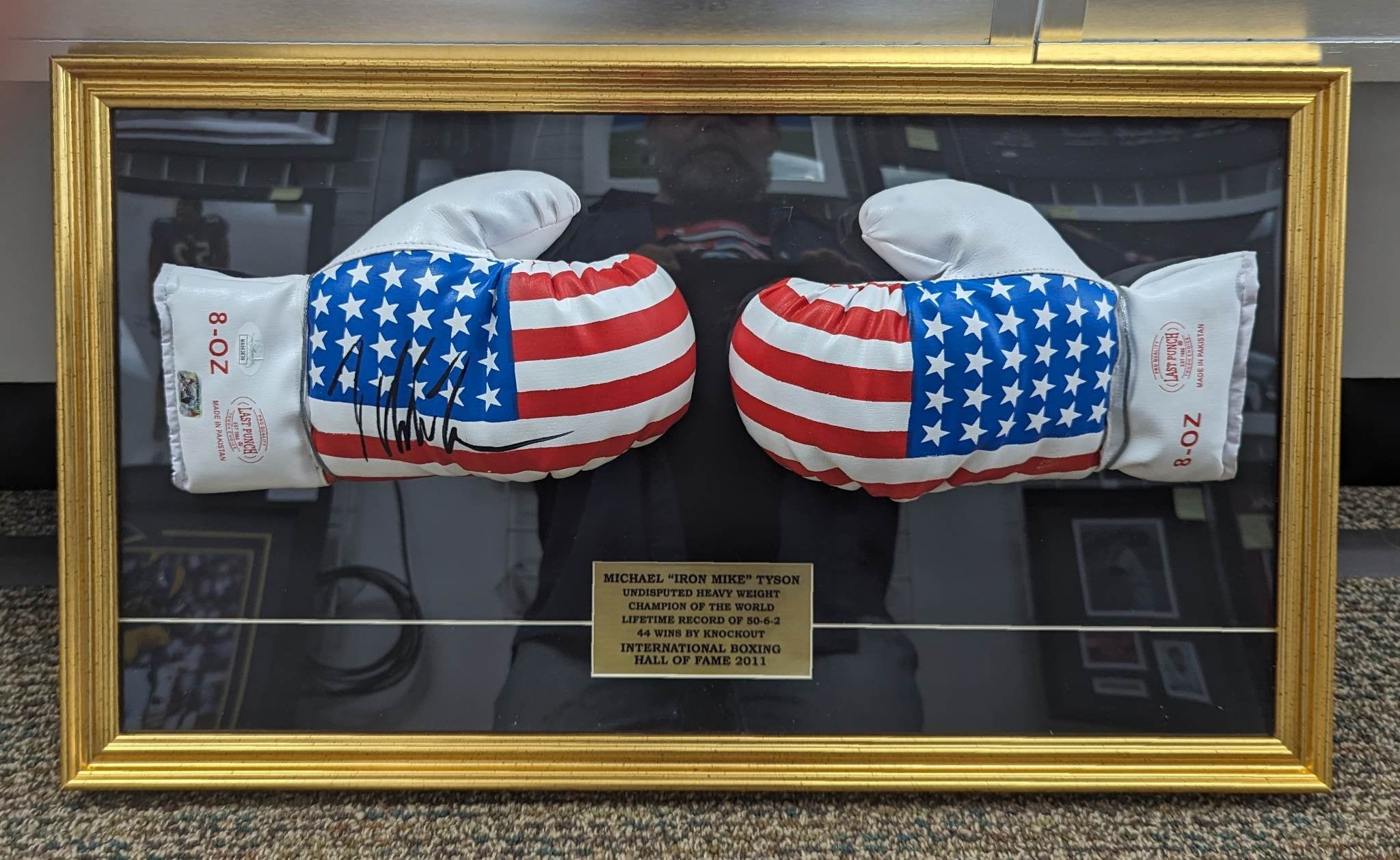 Mike Tyson signed and framed American flag boxing gloves. JSA certified ...